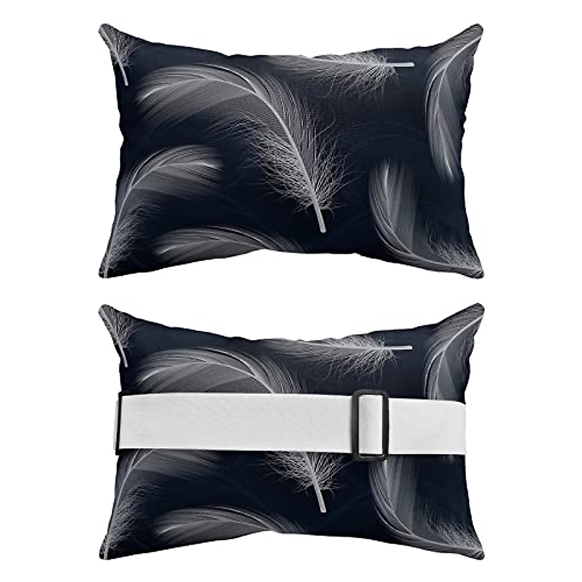 Recliner Head Pillow Ledge Loungers Chair Pillows with Insert White Gradient Feather Blue Background Lumbar Pillow with Adjustable Strap Outdoor Waterproof Patio Pillows for Beach Pool Chair, 2 PCS