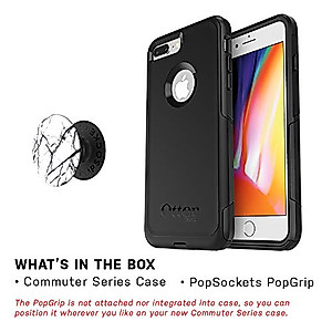 OtterBox COMMUTER SERIES Case for iPhone 8 PLUS & iPhone 7 PLUS (ONLY) – (BLACK) + PopSockets PopGrip – (DOVE WHITE MARBLE)