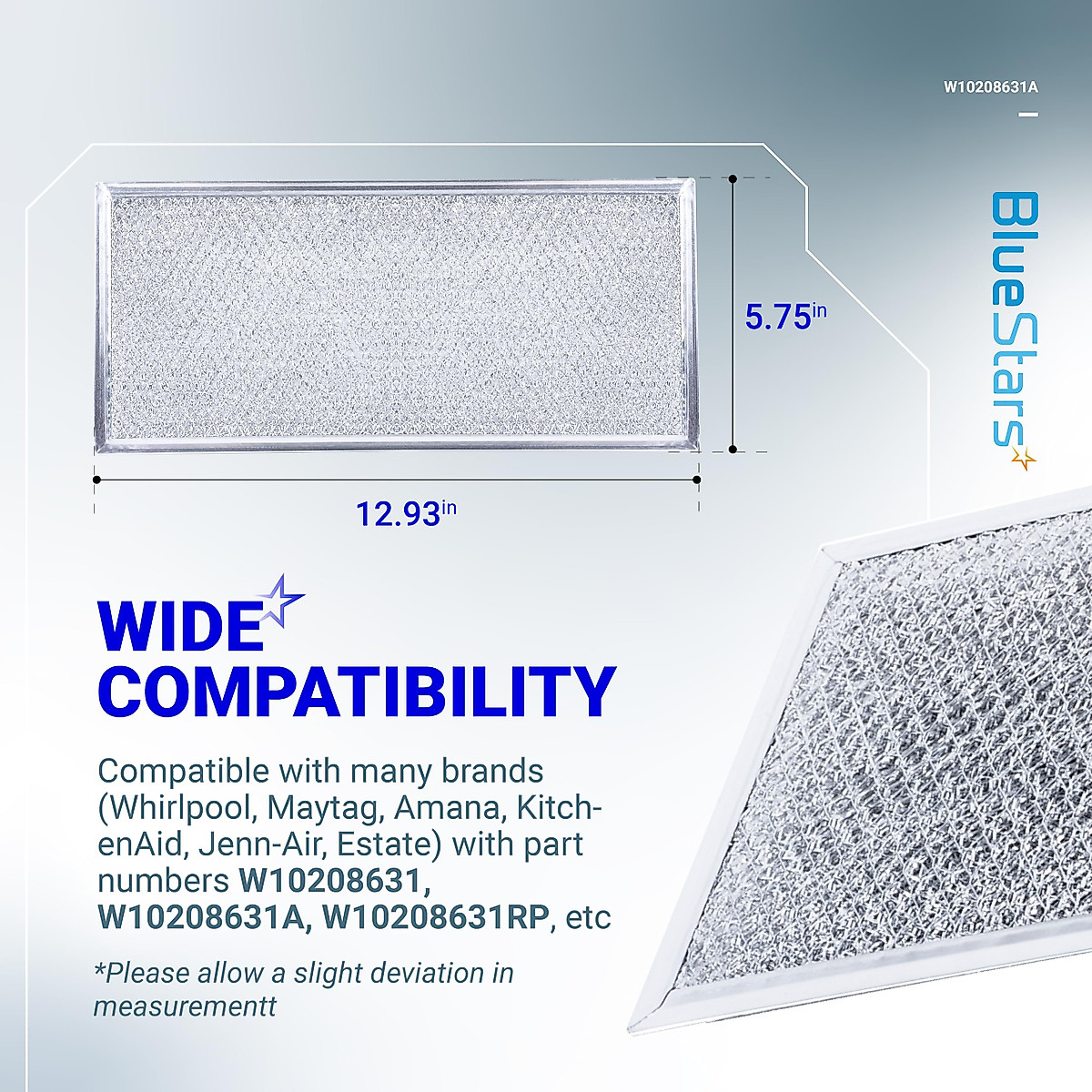 BlueStars 5-Pack W10208631A Microwave Grease Filter Replacement 5.78 x 12.91 Aluminum Mesh Screen Grease Filters - Compatible with Whirlpool G.E Microwaves