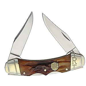 Brown Stag Bone Double Lock Dual Blade Open Folding Pocket Knife 1798 Outdoor Survival Hunting Knife for Camping by Survival Steel