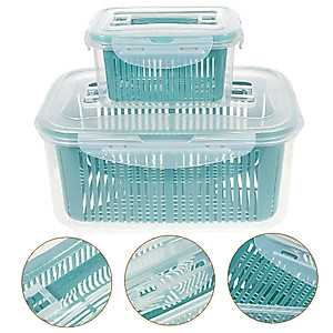 UPKOCH 2pcs Box Refrigerator Storage Box Cereal Container Food Storage Box Glass Food Containers Fruit Drain Storage Box Sink Strainer Basket Fridge Strainer Box Fresh Box Drain Fruit Box