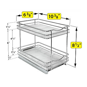 LYNK PROFESSIONAL® Pull Out Spice Rack Organizer for Inside Kitchen Cabinets - 6-1/4 inch Wide - Slide Out Drawer – Chrome Sliding Spice Cabinet Organization Shelf Racks - 2 Tier
