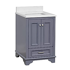 Nantucket 24-inch Bathroom Vanity (Quartz/Marine Gray): Includes Marine Gray Cabinet with Stunning Quartz Countertop and White Ceramic Sink