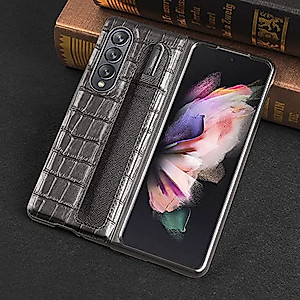HQB-STAR Galaxy Z Fold 3 5G Case with Pen Holder,Z Fold 3 Leather Case,Luxury Business Pu Leather Case with Pen Slot for Samsung Galaxy Z Fold 3 5G (Black)