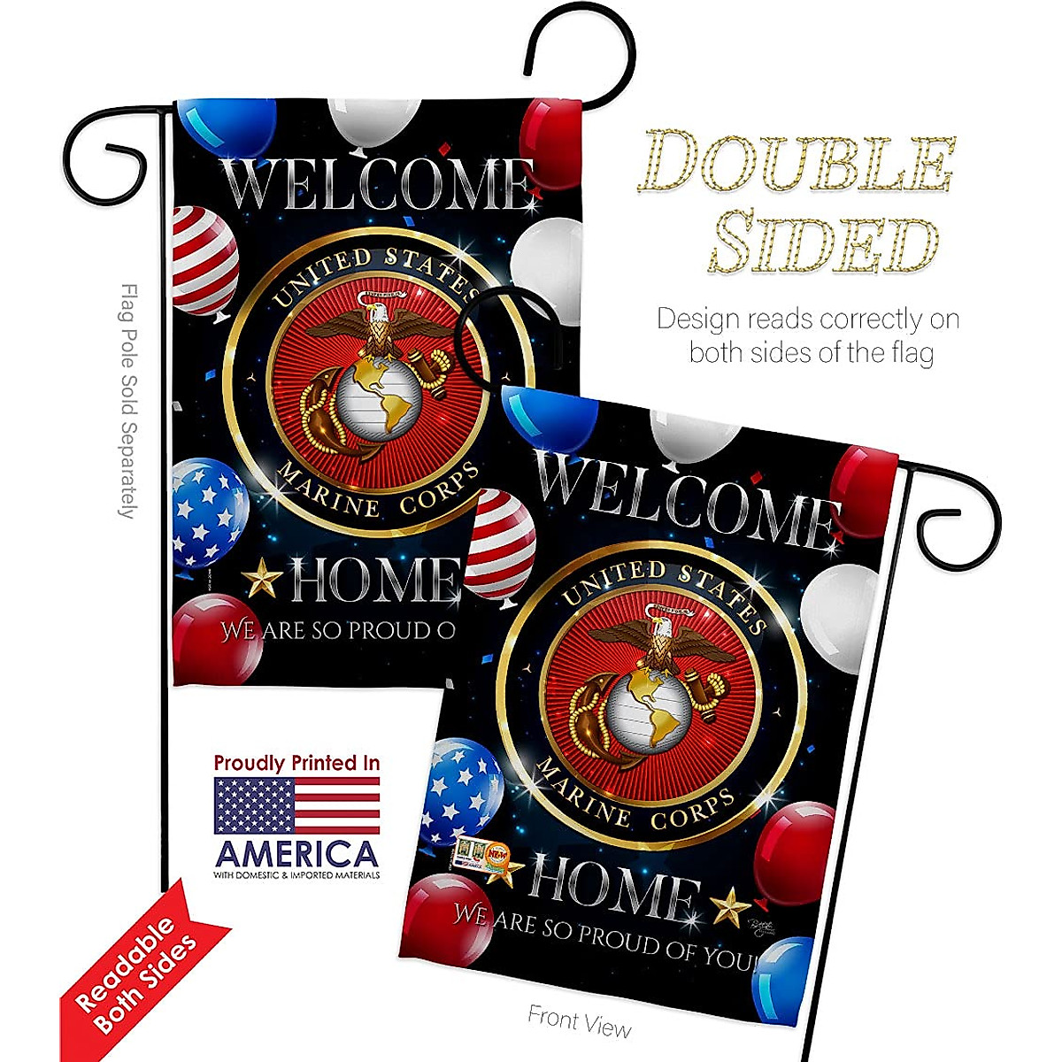 Breeze Decor Welcome Home Marine Garden Flag Pack Armed Forces Corps USMC Semper Fi United State American Military Veteran Retire Official Applique House Yard Gift Double-Sided, Made in USA