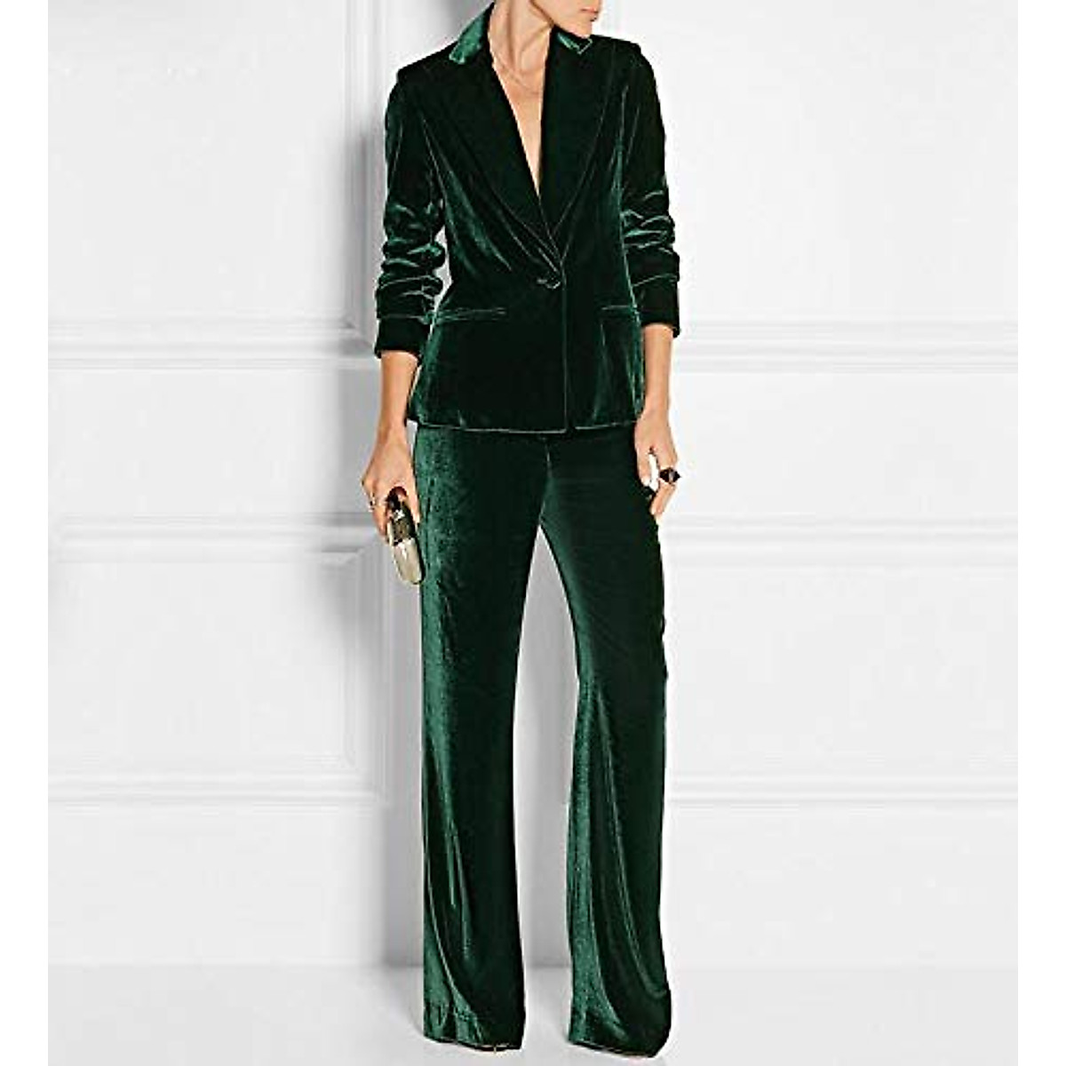 AK Beauty Green Womens Suits Slim Fit Velvet Business Suit Office Work Suits (S, Green)