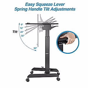 AVLT 47" Height Adjustable Mobile Workstation with Tilting Desk (3 ft 11 inches) - Foot Pedal Pneumatic Standing Desk Cart - Mobile Laptop Cart - Mobile Black Cart with Brake Casters