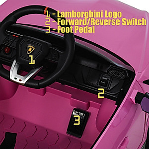 Ride On Toys for Girls – Americas Toys Ride On Cars with Remote Control – 12V Electric Kids Car w/ 4 Wheels Suspension, Open Doors, Lights, Leather Seat, Music, Horn, Compatible with Lamborghini Pink
