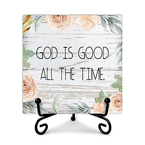 Christian Scripture Desk Decor Gift, Desk Wood Plaque with Stand, God is Good All The Time, Motivational Desk Wood Sign for Women Men Friend Family Teen colleagues School Home Office-a11