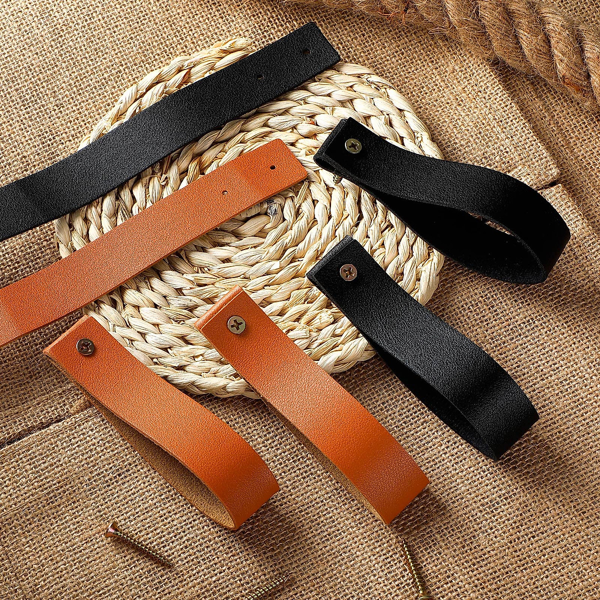 8 Pcs PU Leather Wall Hooks Wall Hanging Straps Pu Leather Curtain Rod Holder Towel Holders for Wall Faux Leather Strap Hanger Wall Mounted Pu Leather Hooks for Towel Bathroom Kitchen (Black, Yellow)