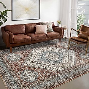 RUGSREAL Washable Area Rug 5x7, Ultra-Thin Antique Collection Area Rug, Stain Resistant Rugs for Living Room Bedroom, Distressed Washable Rug(Brown, 5'x7')