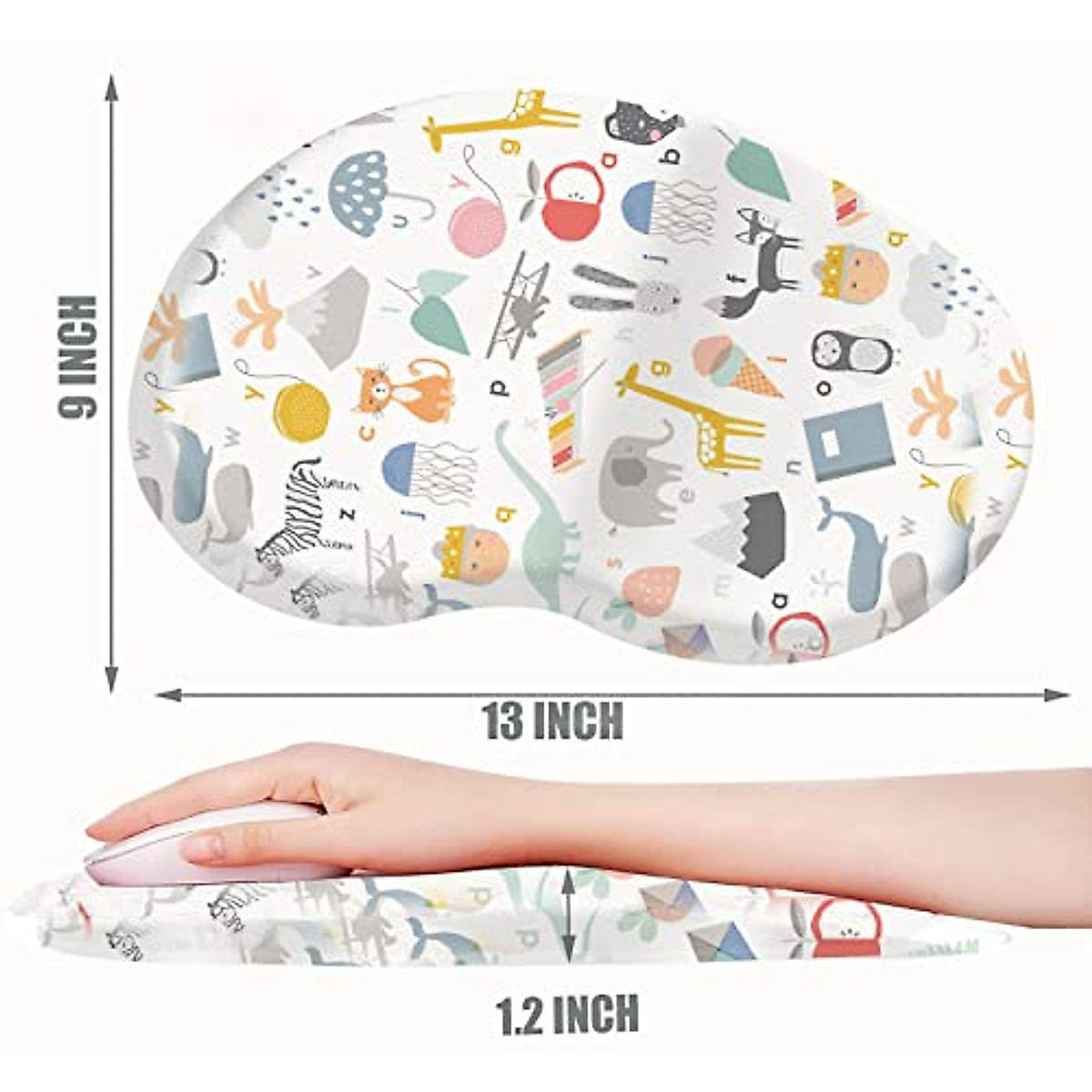 Ergonomic Mouse Pad Wrist Support Carpal Tunnel Mouse Pads Animals Memory Foam Mouse Mat with Non-Slip Rubber Pretty Mouse Pads for Computers Laptop Gaming Office Home