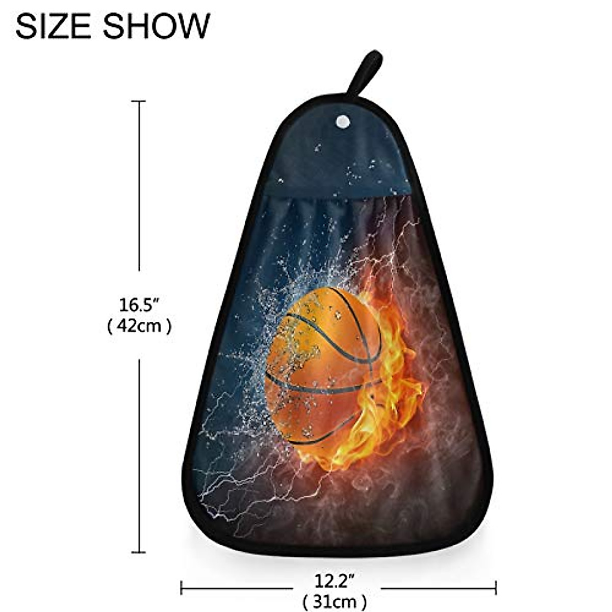 visesunny Basketball with Fire and Water Kitchen Dish Towel with Hanging Loop Absorbent Hand Towel for Bathroom Cleaning and Drying Washcloth
