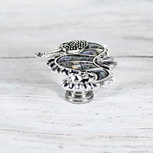 Seahorse Cabinet Knobs with Pearl in Silver for Coastal Decor - Abalone Drawer Knob