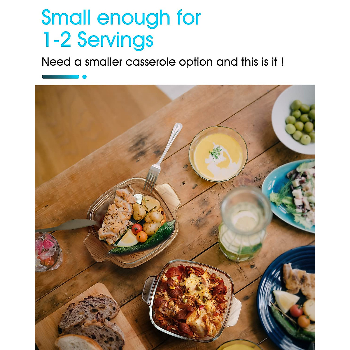 NUTRIUPS 1L Glass Casserole Dish for Oven with Lid Square Casserole Dish with Lid, Mini Glass Casserole Cookware Small Casserole Dish