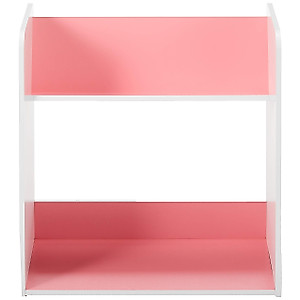 IRIS USA 2-Shelf Angled Bookshelf for Children, Short Inward Slant Bookcase Furniture for Kids Room Playroom Nursery to Safely Store and Organize Books Games Toys and Small Items, White and Pink