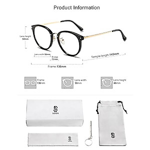 SOJOS Retro Round TR90 Blue Light Reading Glasses Womens Mens Readers Computer Glasses Eyewear Frame SJ9001, Black Frame 0.00 x