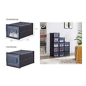 sweetgo 12 Pcs Stackable Shoe Storage Boxes - Front Entry and Clear Plastic, Shoe Container and Sneaker Display Box for Closets and Entryway, Foldable Shoe Organizer for Men & Women Shoes (Black)