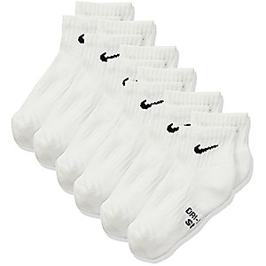 NIKE Kids' Unisex Everyday Cushioned Ankle Socks (6 Pairs), White/Black, Medium