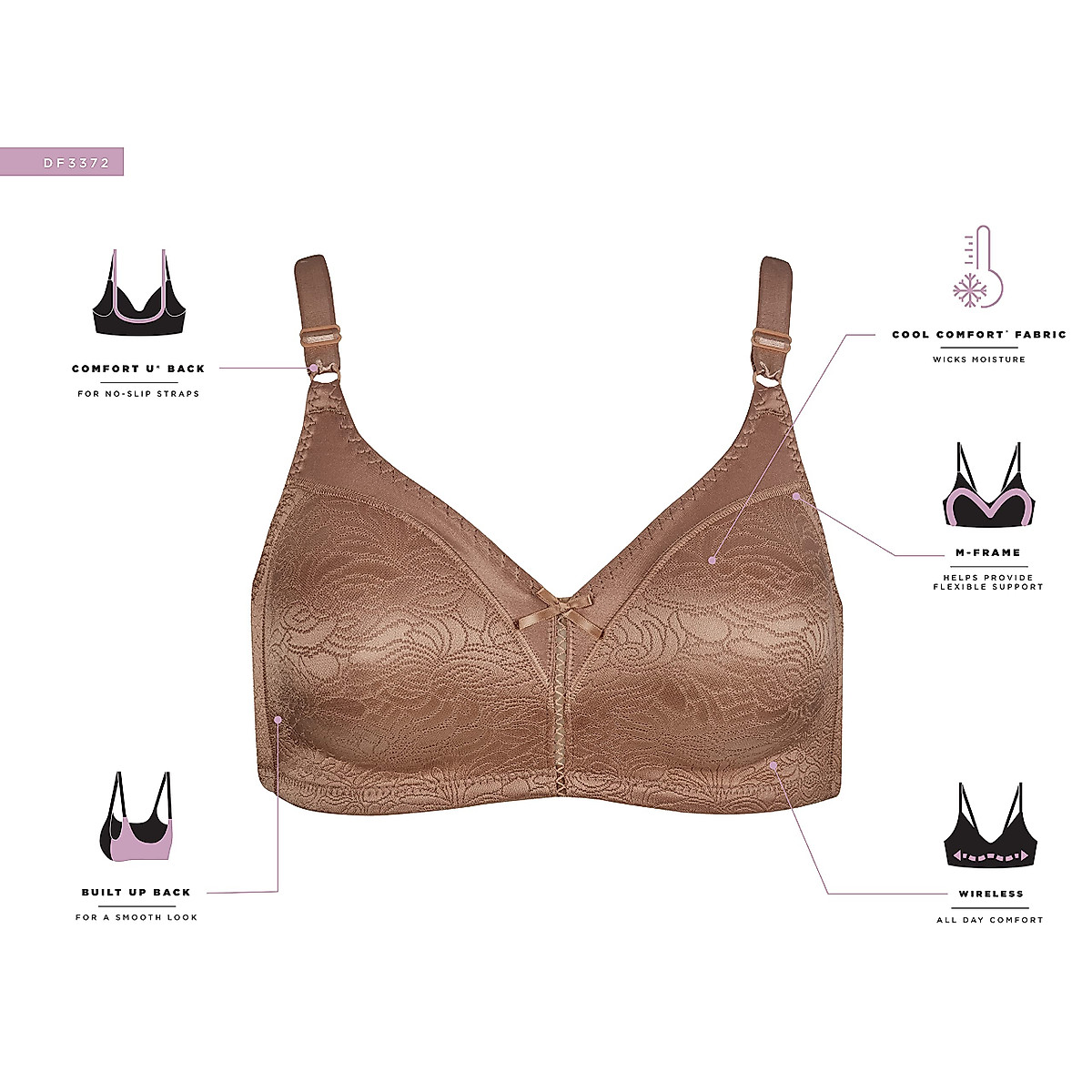 Bali Women's Double Support Spa Closure Wire-Free Bra, Soft Taupe, 36DD