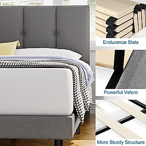 Generic Queen Bed Frame Upholstered Platform with Headboard, Linen Fabric Wrap, Strong Frame and Wooden Slats Support, Easy Assembly No Box Spring Needed,Non-Slip and Noiseless, D Light Grey