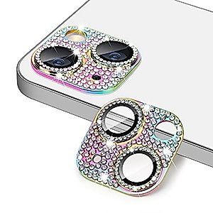 Hsefo for iPhone 13 & iPhone 13 Mini Camera Lens Protector, Bling 3D Rhinestone Sparkle Diamond 9H Tempered Glass Camera Cover Anti Scratch Shockproof Metal Lens Screen Full Protective Cover