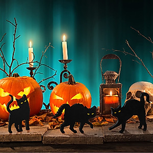Yulejo 3 Pieces Halloween Black Cat Wood Decors Wooden Black Cat Silhouette Decor Halloween Wood Cat Table Centerpiece Signs Hanging Cat Wall Art Signs for Halloween Home Office Party Supply