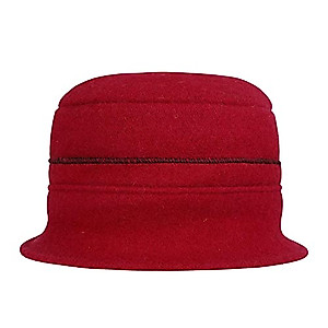 DT DANTIYA 1920s Gatsby Womens Winter Warm Wool Cloche Bucket Hat Slouch Wrinkled Beanie Cap with Flower Wine Red