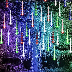Blissun Christmas String Lights, Falling Rain Lights, Meteor Shower Rain Drop Lights, 30cm 8 Tubes 288 LED Iciclelights Falling Lights for Patio Garden Party Christmas Decoration (Multicolor)
