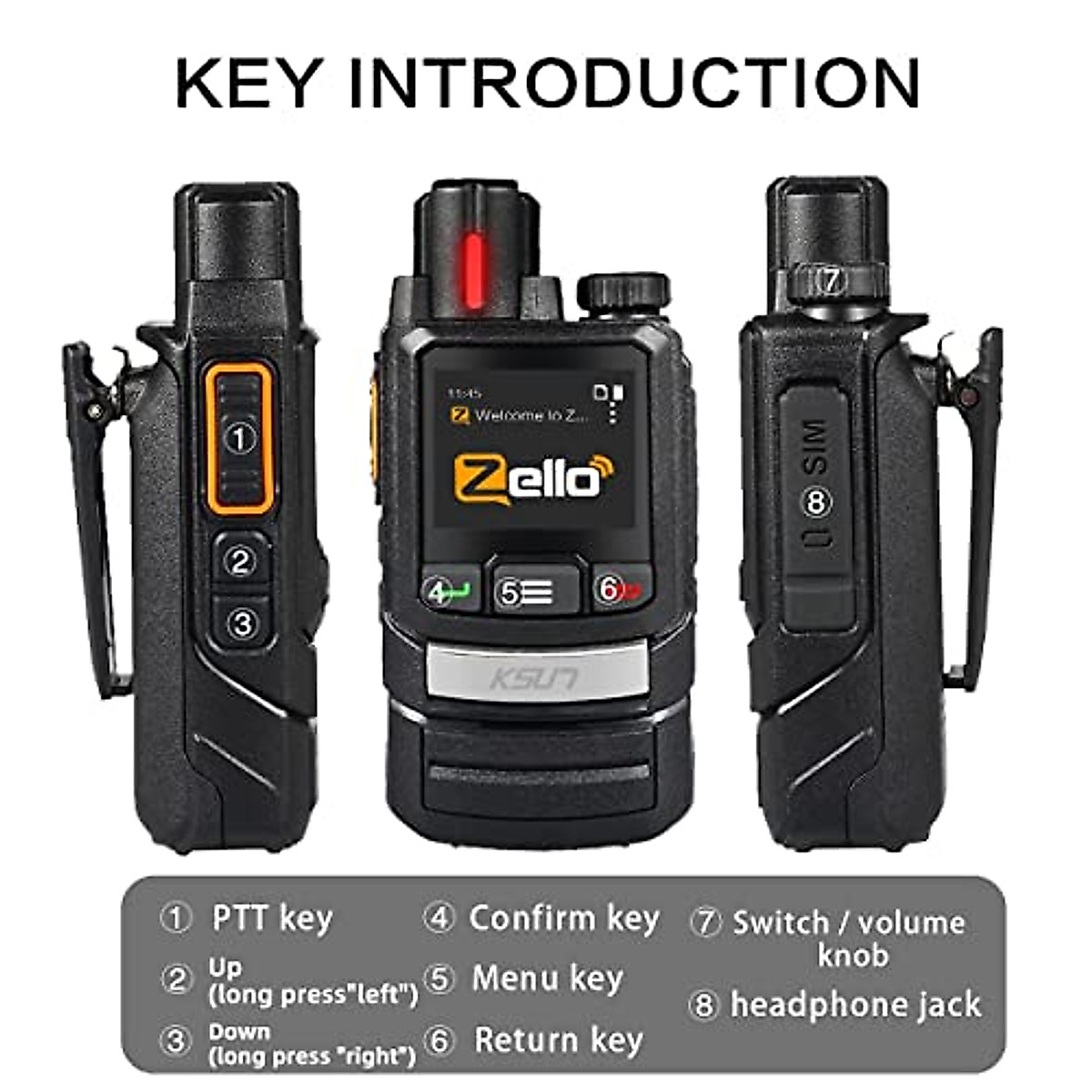 Walkie Talkie Phones Zello PTT Button APP WiFi Mobile Radio 3G/4G Network 100 Miles Long Range Smartphone GPS Android KSUN ZL60