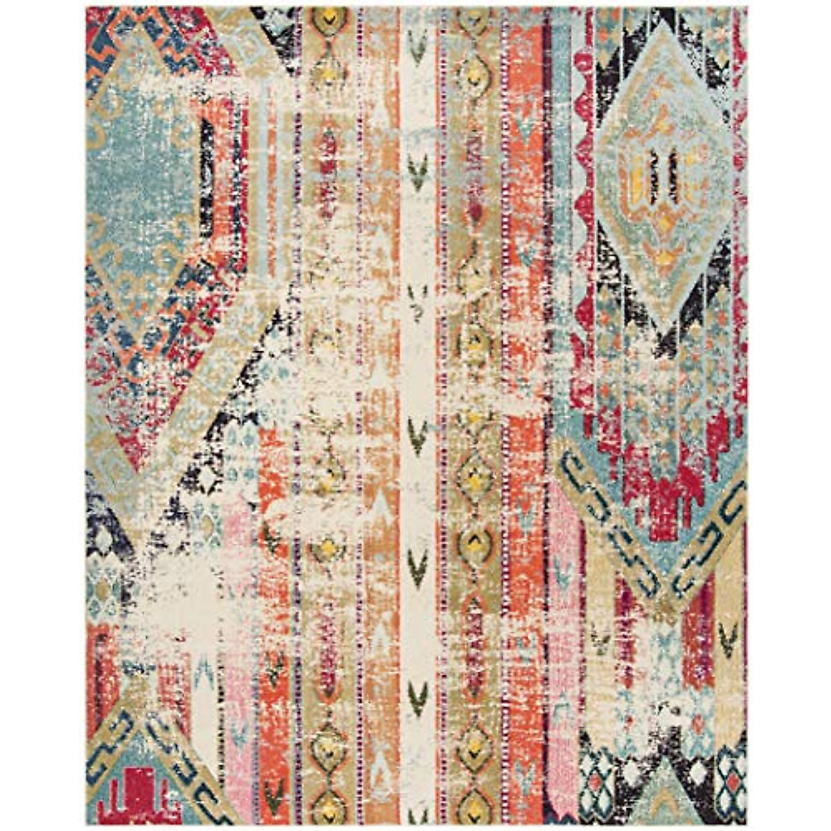 SAFAVIEH Monaco Collection Area Rug - 8' x 10', Multi, Boho Chic Tribal Distressed Design, Non-Shedding & Easy Care, Ideal for High Traffic Areas in Living Room, Bedroom (MNC222F)