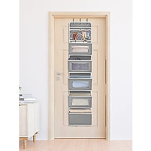 JARLINK 2 Pack 6-Shelf Over Door Hanging Organizer, Wall Mount Storage for Bedroom or Kitchen, Clear Window and PVC Pocket for Storage Cosmetics, Stationery, Sundries, etc (Grey)