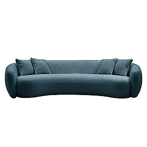 kevinplus 101'' Boucle Curved Sofa Couch for Living Room, Modern Mid-Century Cloud Upholstered Sofa Contemporary Living Room Sofa for Home Apartment Office Studio, 4 Pillows, Beige