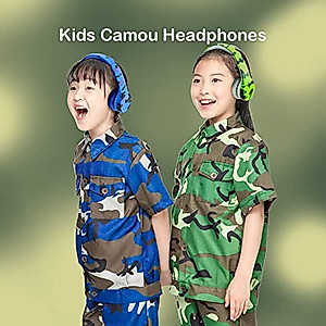 YUSONIC Kids Headphones with Graphic Design, Two Audio Port for Sharing,85 db Toddler Headphones for Kids with mic Boys Girls Baby Children Toddlers School Travel use (camo Green)
