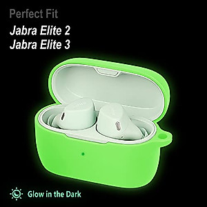 Geiomoo Silicone Case Compatible with Jabra Elite 2, Jabra Elite 3, Protective Cover with Carabiner (Luminous Green)