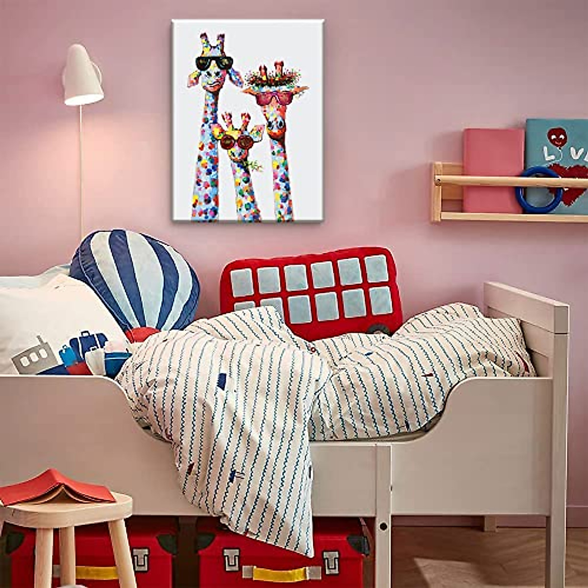 Giraffe Family Canvas Wall Art Animal Poster Prints Picture With Frame for Living Room Bedroom Nursery Office Kids Room Decor Gifts for Boy Girl and Babies(Lovely Giraffe, 16inchx12inch)