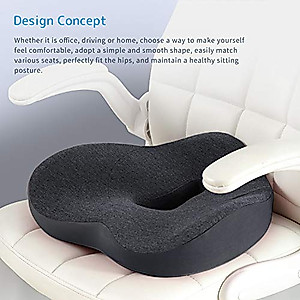 100% Memory Foam Seat Cushion for Office Chair-Coccyx seat Cushion-Pressure Relief Seat Cushion for Long Sitting Hours on Office/Home Chair, Car, Wheelchair(Gray)
