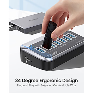 ORICO USB 3.0 Hub [5Gbps], 7 Port USB Hub with 1.64Ft USB-C Cable and USB-A Adapter, USB 3.2 Gen1 Splitter for iMac, All MacBooks, Mac Mini