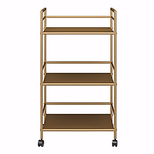 Novogratz Helix 3 Shelf Metal Rolling Utility Cart, Gold