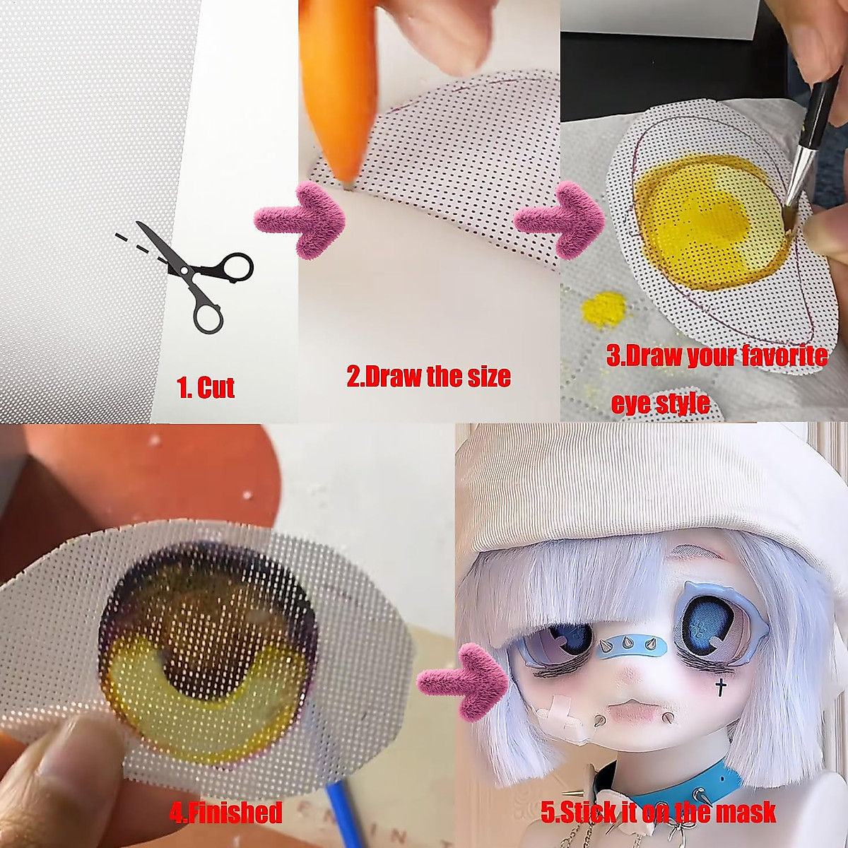 BOYYOEE 10PCS Fursuit Eye Mesh to Paint,11.8x7.87inch White Blank PVC Eye Mesh for Therian Mask 0.26mm Thick Waterproof Printable Mesh for Furries Cosplay,Sculptures, Props, Fursuits, Craft Making