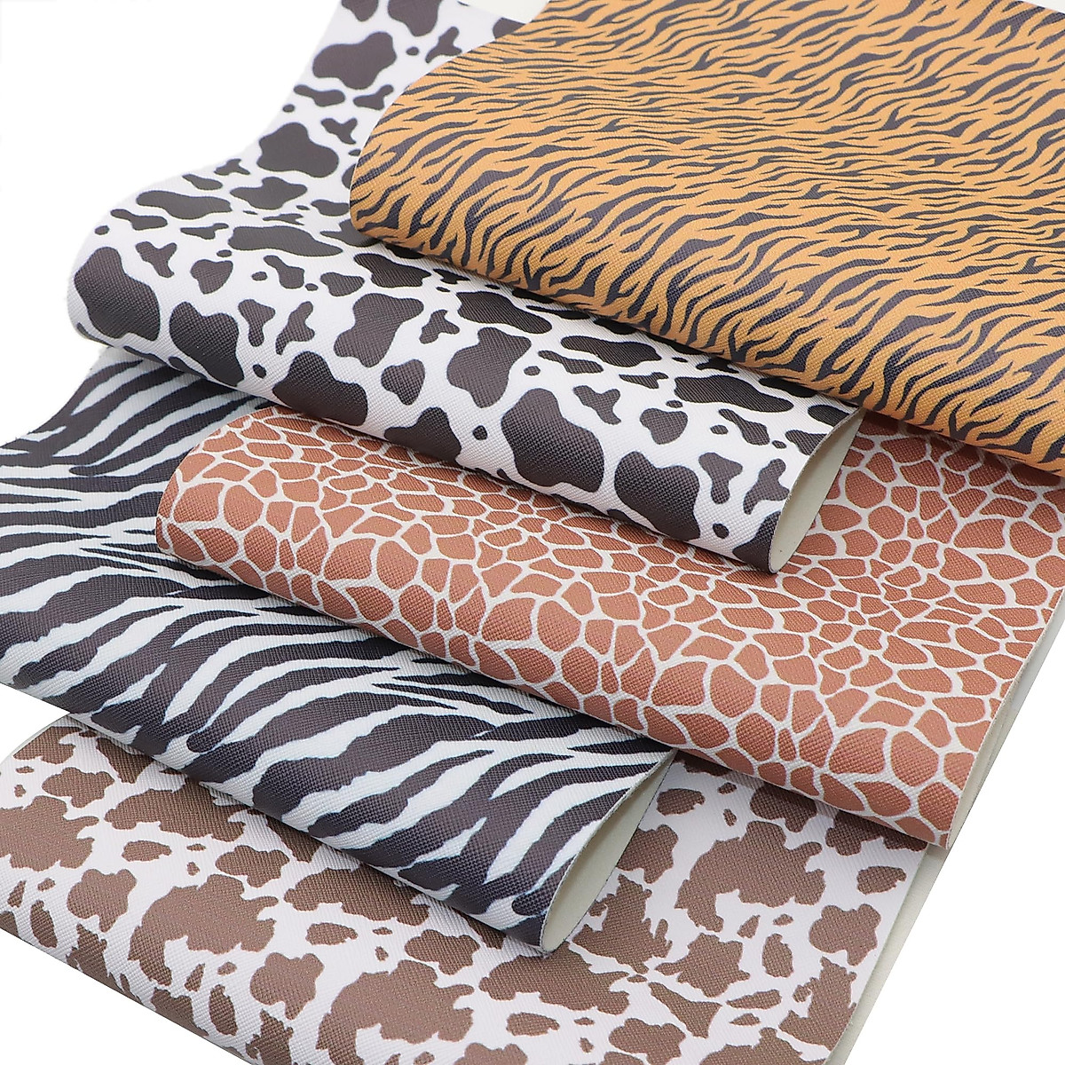 David Angie Animal Texture Faux Leather Sheet Printed Synthetic Leather Fabric Assorted 5 PCS 7.7" x 12.9" (20 cm x 33 cm) for Hair Accessories DIY Crafts Making (Mix)