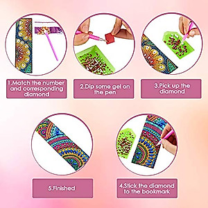 Zhehao 24 Pcs 5D Diamond Painting Bookmarks Floral Rhinestone Bookmarks Diamond Art Bookmarks Leather DIY Bookmarks Beaded Painting Bookmark with Tassel for Kids Adults DIY Art Craft Supplies