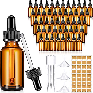 Lallisa 100 Pack Essential Oil Dropper Bottle 30 ml (1 oz) Glass Dropper Bottles with Eye Dropper Dispenser Dropping Bottle with 5 Funnels 5 Pipettes 3ml 100 Labels for Essential Oil Perfume (Amber)