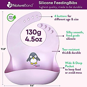NatureBond Cute Silicone Bibs for Babies, 2-pack with Waterproof Bib Pouch (Pink & Lavender) Quirky Bibs, Baby Bibs, Baby Girl Gift.