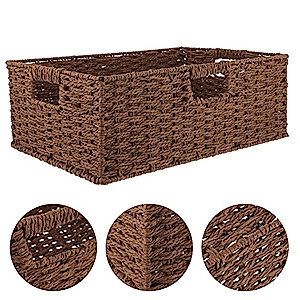 BESPORTBLE Rattan Storage Basket Water Hyacinth Storage Baskets Rectangular Wicker Baskets with Built- in Handles Natural Wicker Storage Basket Bins for Home Organization Coffee Shelf Organizer