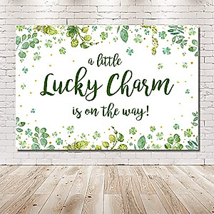 MEHOFOND 7x5ft A Little Lucky Charm Baby Shower Backdrop St. Patrick’s Day Party Decor Boy Girl Baby Shower Banner Green Shamrock Background Supplies Photo Booth Props