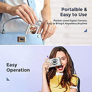 TOBERTO HD 1080P Digital Camera, 36MP 16X Digital Zoom Vlogging Mini Camera with LCD, Digital Point and Shoot Camera Video Camera, for Kids Students Beginners Beauty Face (Silver)