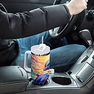 40 oz Sea Dolphins Insulated Tumbler with Handle, Stainless Steel Vacuum Water Bottles with Lid and Straw for Water, Iced Tea or Coffee