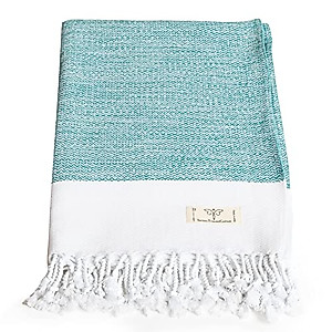 Smyrna Original Turkish Throw Blanket Orientina Series | 100% Cotton, 50 x 60 Inches | Vintage Boho Throw Blankets for Couch, Sofa, Farmhouse and Home Decor | Lightweight and Super Soft (Petrol)