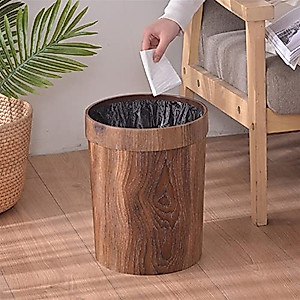 TIMLUX Retro Wood Grain Trash Can Home Living Room Kitchen Garbage Bin Office Toilet Paper Basket Bathroom Bedroom Supplies